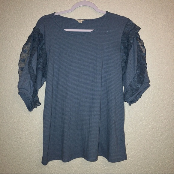 Cupio | Tops | Clearance Cupio Blue Ruffle Sleeve Blouse | Poshmark